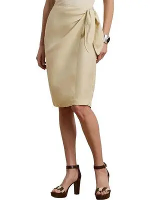 RALPH LAUREN Linen Blend Twill Wrap Skirt