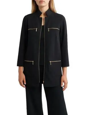Ming Wang Deco Stretch Crepe Utility Jacket - Black