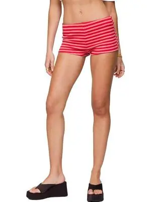EDIKTED Hali Stripe Knit Shorts - Red-and-pink