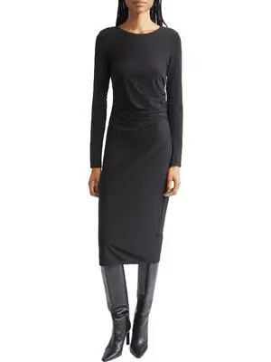 Max Mara Long Sleeve Ruched Jersey Midi Dress - Black