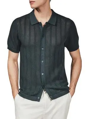 7 Diamonds Kellan Knit Short Sleeve Button-up Shirt - Petrol Navy
