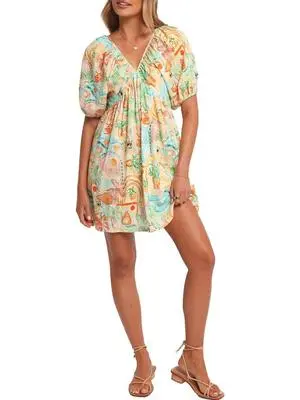 PETAL & PUP Cadhla Print Cotton-blend Mini Dress - Golden Palm