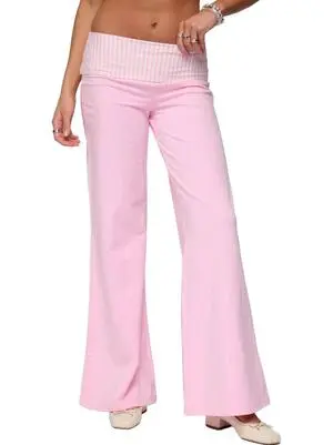 EDIKTED Striped Foldover Wide-leg Pants - Pink