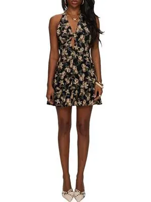 Princess Polly Floral Print Halter Mini Dress - Black Multi
