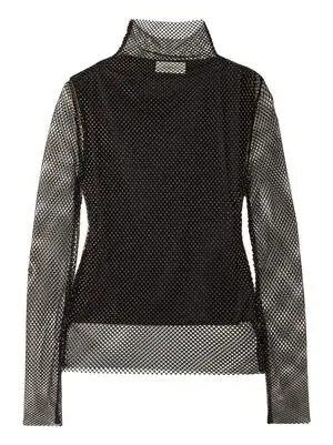Sportmax Gerrarda Crystal-embellished Mesh Turtleneck Top - Black