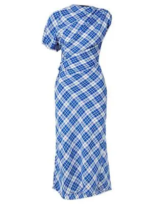 Proenza Schouler Hallie Ruched Checked Twill Midi Dress - Blue