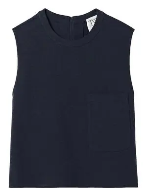 TWP Cropped French Wool-Blend Terry Tank Blue