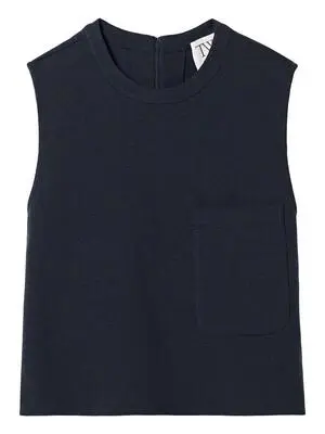TWP Cropped French Wool-Blend Terry Tank Navy