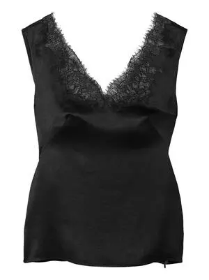 Alexander McQueen Lace-trimmed Hammered-satin Camisole - Black