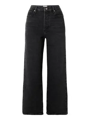 FRAME The Wide Cropped High-rise Wide-leg Jeans - Black