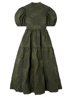 Cecilie Bahnsen Kelly Tiered Matelassé-taffeta Midi Dress - Green