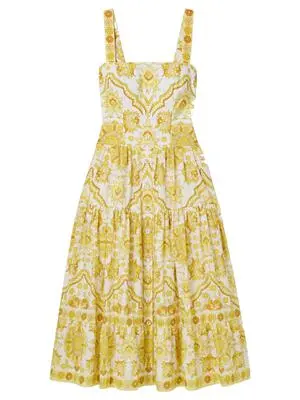 Cara Cara Margarita Tiered Floral-print Cotton-poplin Midi Dress - Yellow