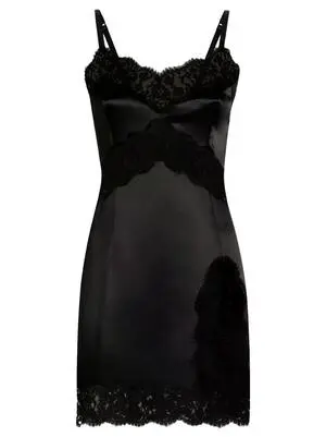 Dolce & Gabbana Lace-trimmed Satin Slip Mini Dress - Black