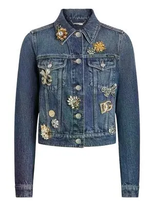Dolce & Gabbana Denim Jacket With Brooch Embellishments - Blue