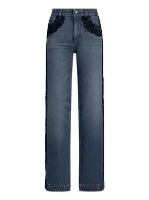 Dolce & Gabbana Lace Paneled Straight Leg Jeans - Blue