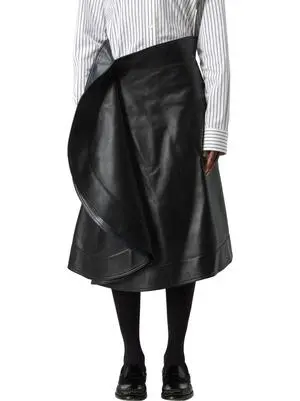 Bottega Veneta Leather A-line Skirt - Black
