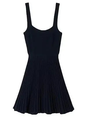Sandro Sleeveless Pleated Knitted Mini Dress - Navy Blue