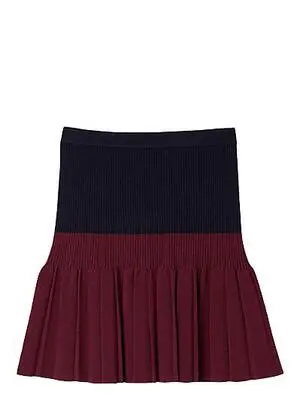 Sandro Knitted Mini Skirt With Pleated Hem - Navy Blue