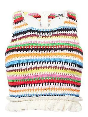 GANNI Crochet Sleeveless Cotton Top - Multi-coloured