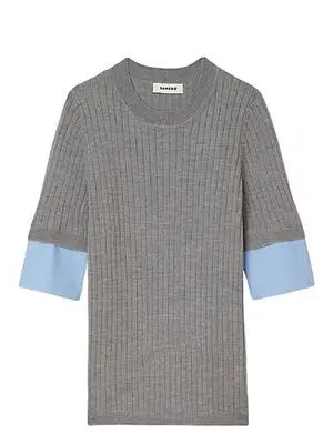 Sandro Cropped Wool And Cashmere-blend Jumper - Grey