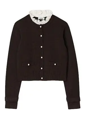 Sandro Ruffled-collar Wool-blend Cardigan - Brown