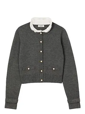 Sandro Ruffled-collar Wool-blend Cardigan - Grey