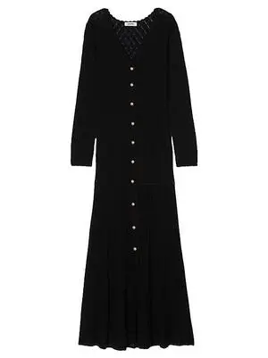 Sandro Long-sleeve Flared Open-knit Maxi Dress - Black