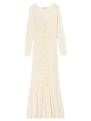 Sandro Long-sleeve Flared Open-knit Maxi Dress - Ecru