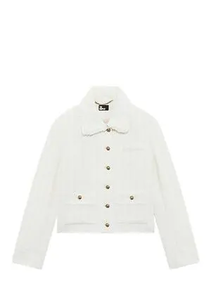 The Kooples Collared Crop Tweed Jacket - Ecru