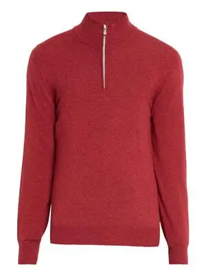 Brunello Cucinelli Cashmere Quarter-Zip Sweater Bright Red