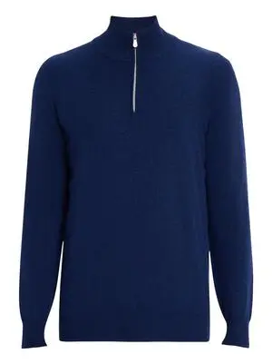 Brunello Cucinelli Cashmere Quarter-Zip Sweater Dark Blue
