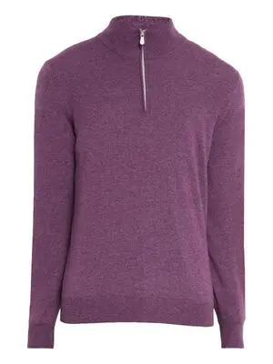 Brunello Cucinelli Cashmere Quarter-Zip Sweater Dark Red