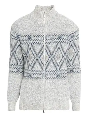 Brunello Cucinelli Fair Isle Alpaca-blend Zip Cardigan - Acru And Blue
