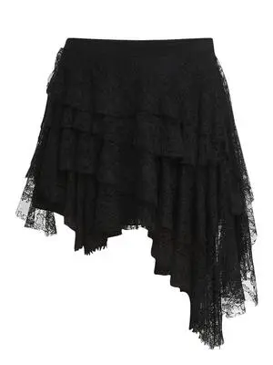 Alexander McQueen Tiered Lace Asymmetric Mini Skirt - Black