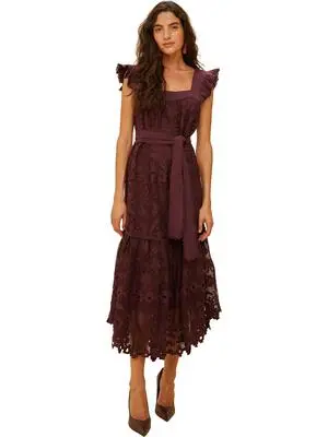 Farm Rio Pineapple Guipure Lace Midi Dress - Brown