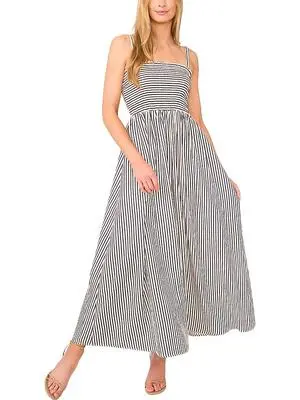 CECE DUPRAZ Striped Smocked Maxi Dress - Classic Navy