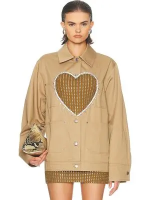 AREA Crystal Heart Cutout Cargo Jacket - Tan