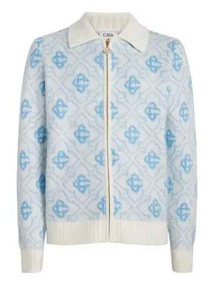 Casablanca Merino Wool Zip-up Cardigan - White
