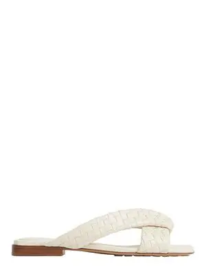 Bottega Veneta Leather Intrecciato Riva Flat Mules - White