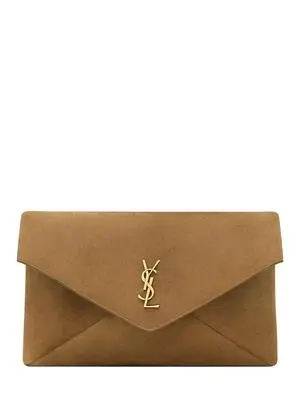 Saint Laurent Large Suede Cassandre Envelope Pouch - Green
