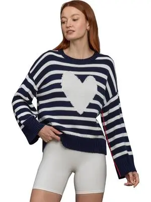 KERRI ROSENTHAL Imperfect Heart Cotton Sweater - Indigo Blue/white