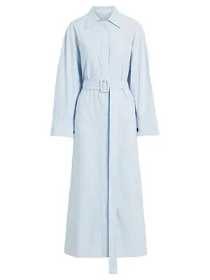 Another Tomorrow Belted Cotton-poplin Maxi Shirt Dress - Light Blue