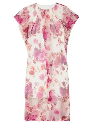 Dries Van Noten Pleated Floral-print Organza Dress - Ivory