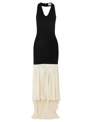 Nina Ricci Two-tone Pleated Jersey Halterneck Maxi Dress - Black