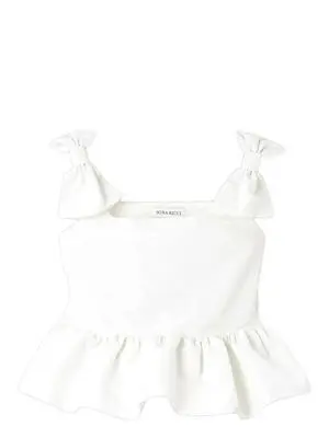 Nina Ricci Bow-embellished Ruffled Taffeta Top - White