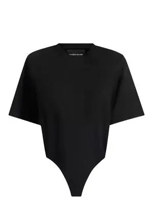 Manière De Voir MANIÈRE DE VOIR Sculpting Shoulder Pad Bodysuit T-Shirt Black