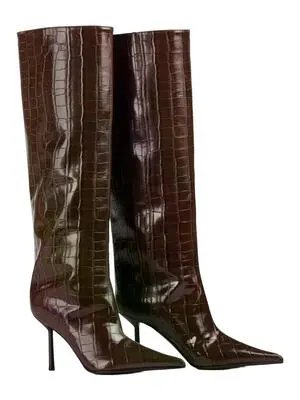 LE SILLA 90mm Bella Crocodile-embossed Pointed-toe Boots - Brown