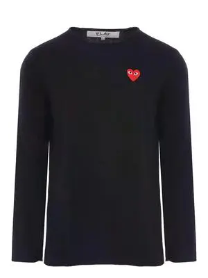 Play Comme Des Garcon Heart Logo Wool Sweater - Black