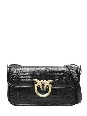 Pinko Crocodile-embossed Leather Crossbody Bag - Black