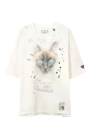 Mihara Yasuhiro Cat-print Distressed T-shirt - White